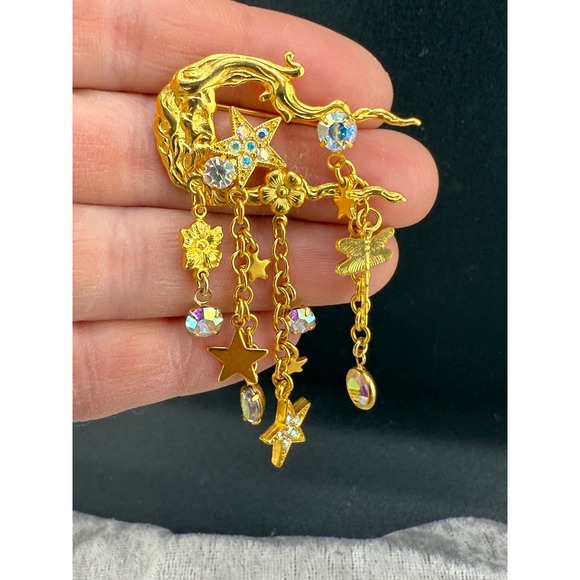 Estate | Jewelry | Vintage Celestial Brooch Moon Stars Dragonfly | Poshmark